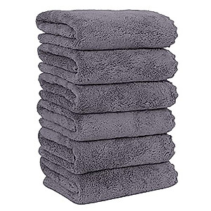 MOONQUEEN 6 Pack Premium Hand Towels - Quick Drying - Microfiber Coral Velvet Highly Absorbent Towels - Multipurpose Use as Hotel, Bathroom, Shower, Spa, Hand Towel 16 x 28 inches (Gray)