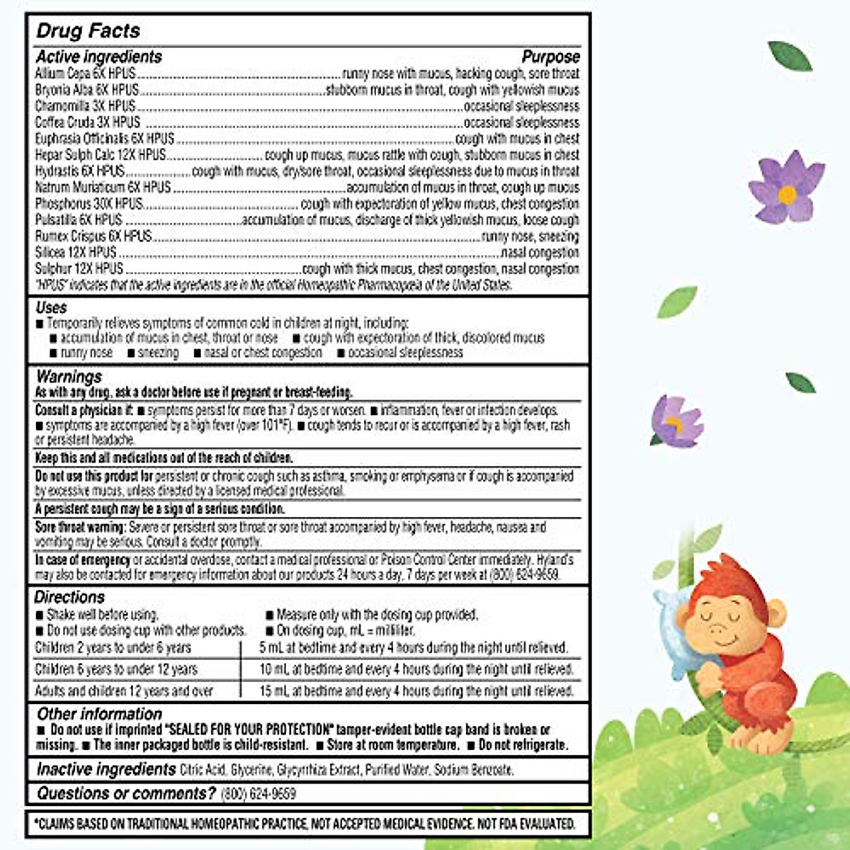 Cold Medicine for Kids Ages 2+ by Hyland's, Nighttime Cold 'n Mucus Relief Liquid, Natural Relief of Mucus & Congestion, Runny Nose, Cough, 4 Ounces