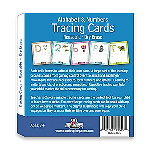 Apostrophe Games Alphabet & Number Tracing Cards, Reusable, Dry Erase, Upper & Lower Case, 31 Large Reusable Cards, Repetitive Tracing Alphabet and Number Cards, Improve Writing Skills, Flash Cards