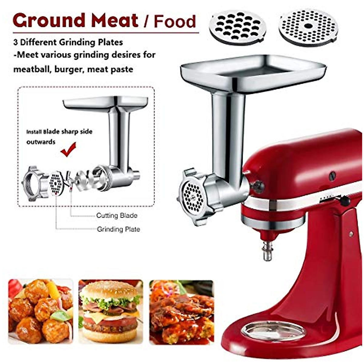 GVODE Meat Grinder Attachment for Kitchenaid Stand Mixer, Including 3 Sausage Stuffer Accessory, Metal Food Grinder, gvode meat grinder kitchenaid