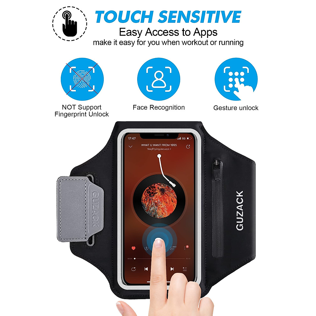 Phone Holder Running Armband for iPhone 15 14 13 12 Pro Max/Plus, with Zipper Pouch for Earphone Key & Card Slot, Gym Running Workouts Exercise Phone Arm Band for Android Samsung for 6.8" Phones