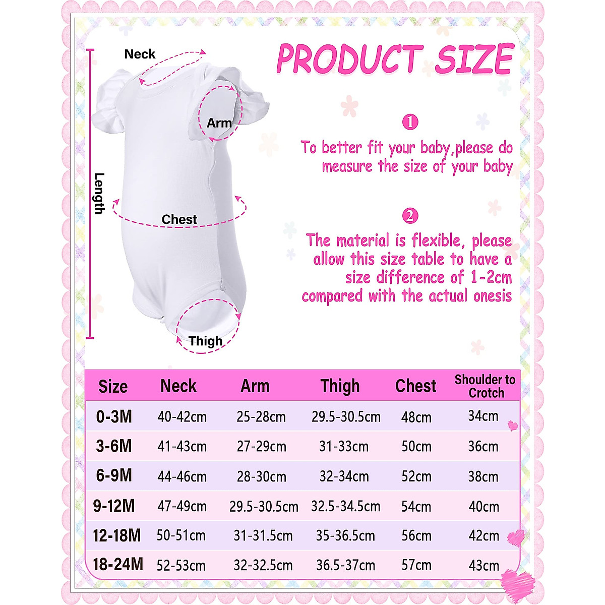 4 Pieces Sublimation Baby Blank Bodysuits White Short Sleeve Bodysuits for Baby girls Ruffle Jumpsuit Fabric and Polyester (0-3 Months)
