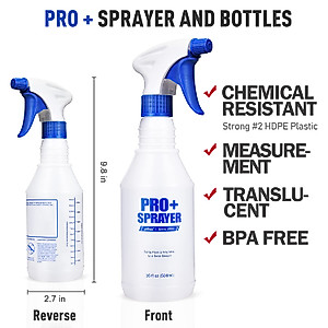 airbee Plastic Spray Bottles 2 Pack 16 Oz for Cleaning Solutions, Planting, Pet, Bleach Spray, Vinegar, Professional Empty Spraying Bottle, Mist Water Sprayer with Adjustable Nozzle and Measurements