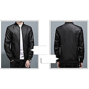 Maiyifu-GJ Men's Lightweight Faux Leather Flight Jacket Fall Softshell Bomber Coat Outwear PU Full-Zip Military Windbreaker (Black 1,Large)