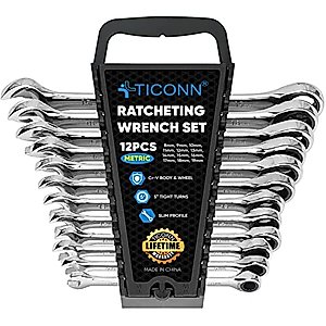 TICONN Mechanic Cr-V Ratcheting Wrench Set with Organizer Rack, Professional Slim Profile (12PCS mm (Metric))