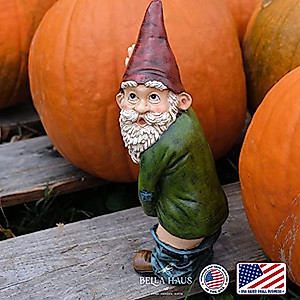 BELLA HAUS DESIGN Gnome Statue - 10.3" Tall Polyresin - Willy The Peeing Garden Gnome for Lawn Ornaments, Indoor or Outdoor Decorations - Red and Green Funny Gnomes