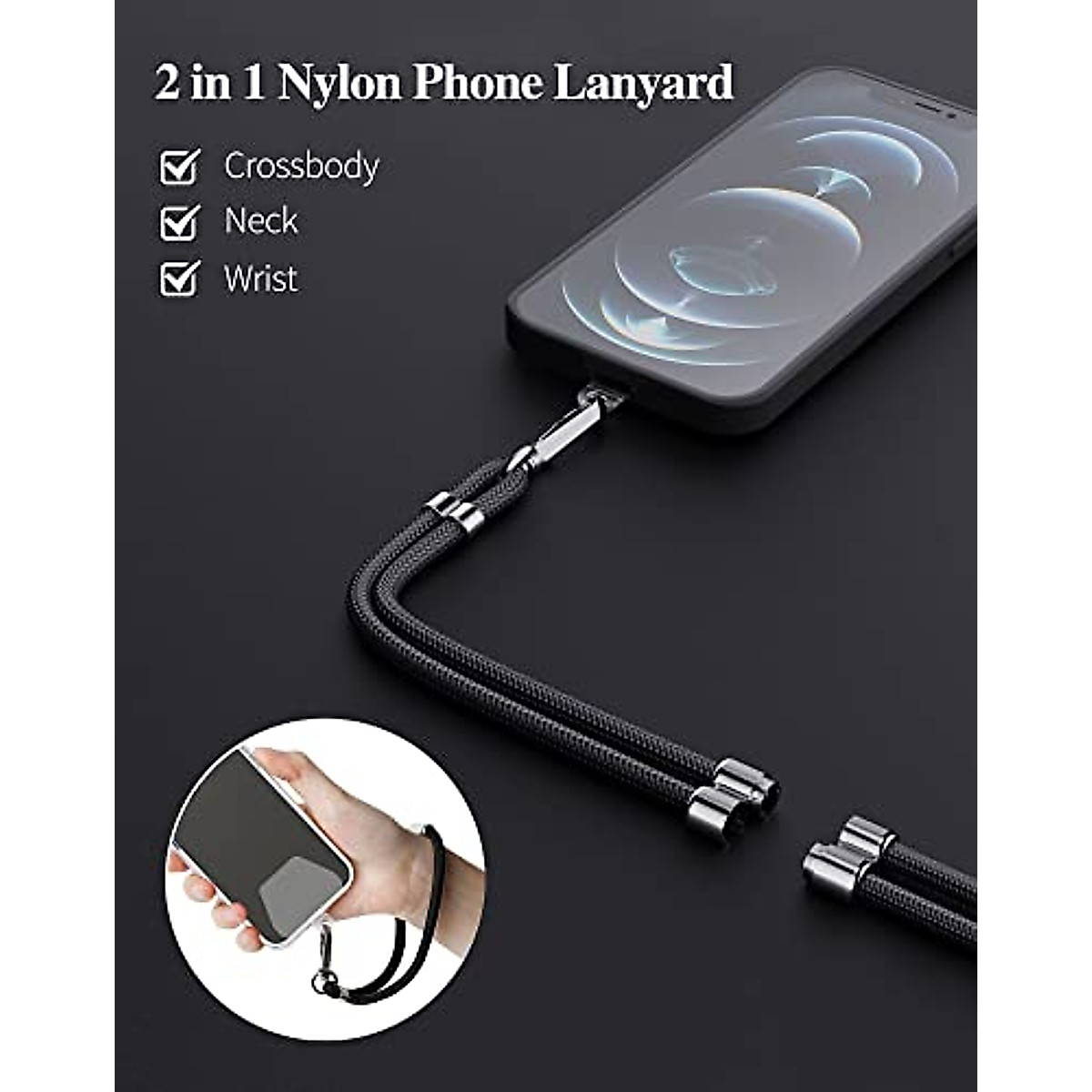 SHANSHUI Phone Lanyard, 2X Phone Lanyard & 2X Pads 2 in 1 Universal Crossbody, Neck Lanyard Detached Wrist Strap Phone Tether Pad Fit All Smartphones