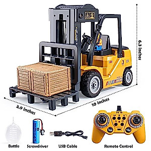VijiSuki 2.4Ghz Remote Control Forklift Toys,RC Forklift Truck with Spray, Cool Lights,Sound,1/24 Scale 11 Channel Rechargeable Forklift Truck Gift for Kids