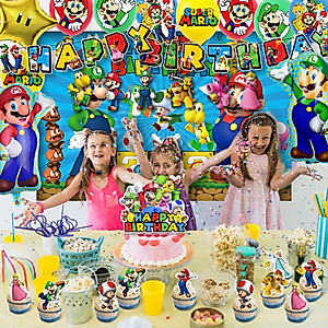 117Pcs Birthday Party Supplies - Birthday Decorations Kit for Boys Kids Including Balloons, Banner, Tableware, Swirls, Tablecloth, Plates, Cutlery, Forks, Spoons, Knife & Napkins (Buy This)