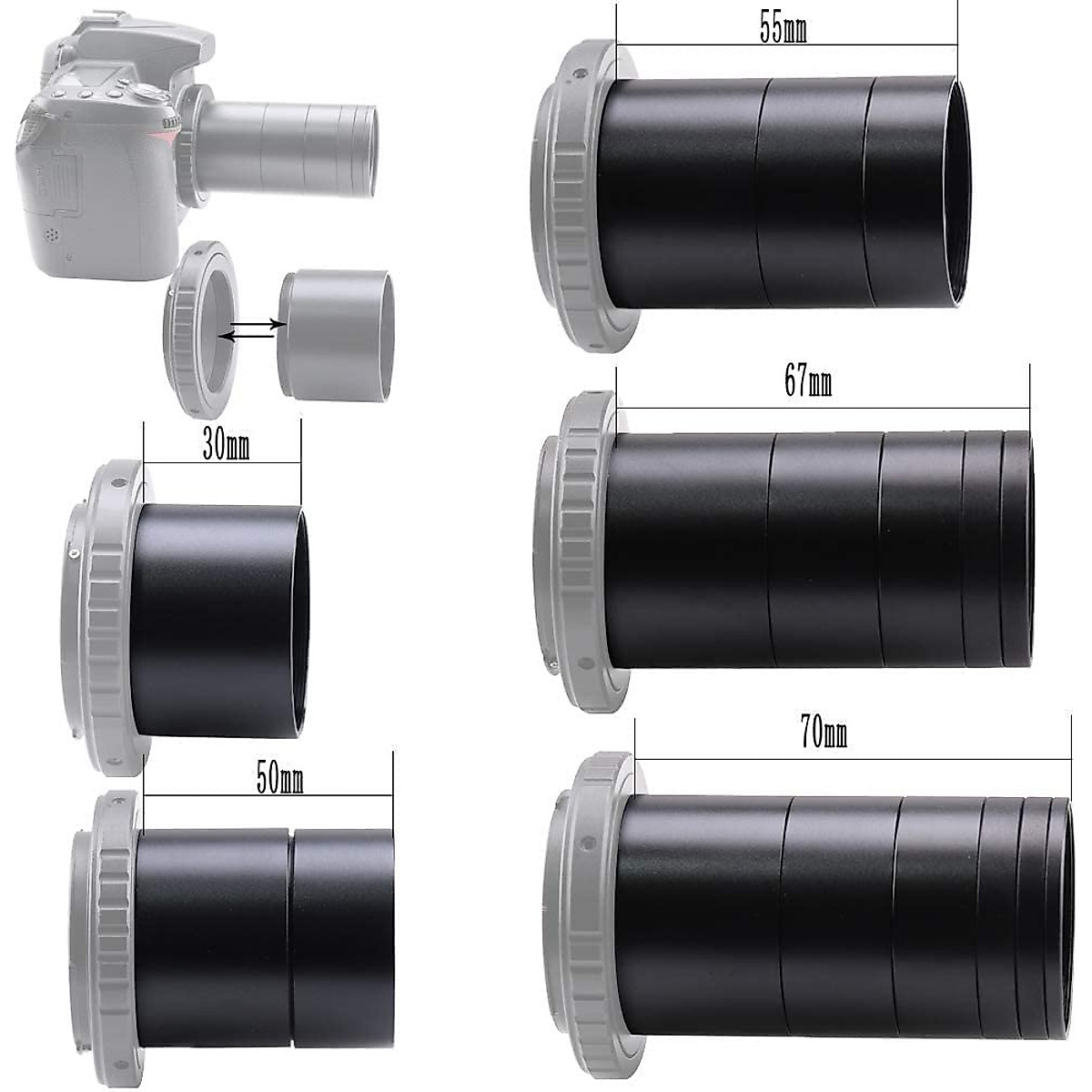 m42 Extension Tube,Thread Adapter Focal Reducer,Universal Foaming Extension Tube with Connector Telescope Camera Adapter 3/5/7/10/12/15/20/30mm Microscope Lens Microscope Telescope Accessory (8pcs)