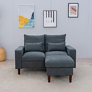 Panana 2 Seater Sofa with Footstool Compact Loveseat Couch Living Room Furniture with Armrest, Grey 2 Seater with Footstool