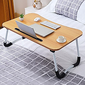 FWBNUIF Folding Desk Tiers No Assembly Foldable Table, Small Computer Laptop Desk for Small Spaces Home Office Wood Desk with Shelves (Khaki, One Size)