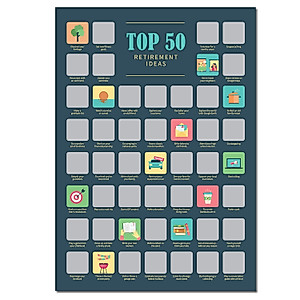 Retirement Party Gift Retirement Ideas Scratch Off Bucket List Poster – 50 Original Activities Ideas for Retirement Hobbies and Fun Things to Do in Retirement - UNFRAMED 11.7 x 16.5 Retirement Banner