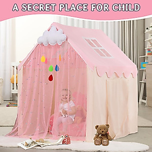 Kids Play Tent with Two Doors and Windows, Middle Sized Playhouse Tent for Baby Girls and Boys, Imaginative Kids Indoor Playhouses Play Tent (Pink)