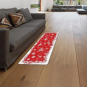 Christmas Snowflake 2PC Memory Foam Kitchen Mats Rectangle Water Absorbent Kitchen Rugs, Anti-Skid Floor Mat for Sink, Hallway 23.6x35.4in+23.6x70.9in Red White Texture Geometric Patterns