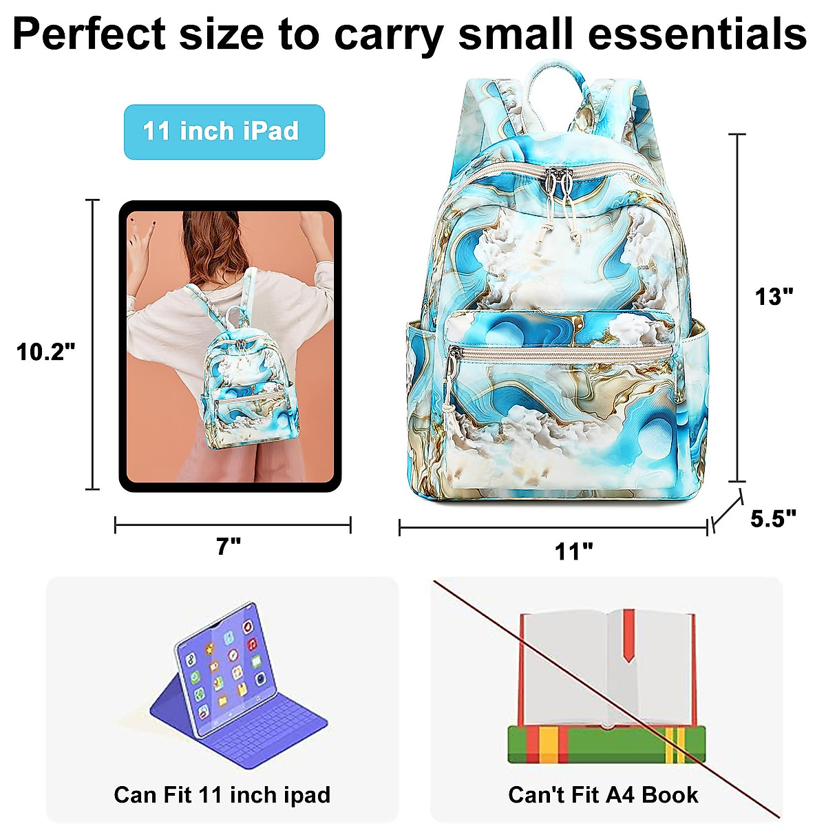 Girls Mini Backpack Womens Small Backpack Purse Teens Cute Floral Travel Backpack Casual School Bookbag (Black flower)