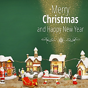 Yerliker 19 Pcs Christmas Village Sets LED Lights Christmas Village Houses with Figurines Battery Operated Christmas Village House Set for Collection Christmas Garden Table Home Indoor Room Decor