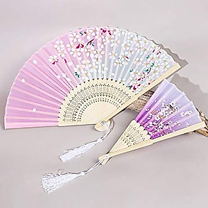 PHONME Decorative Folding Fans Folding Fans Chinese Style Dance Wedding Party Lace Silk Handheld Flower Fan Gift Hand Fan Vintage Style (Color : Navy)