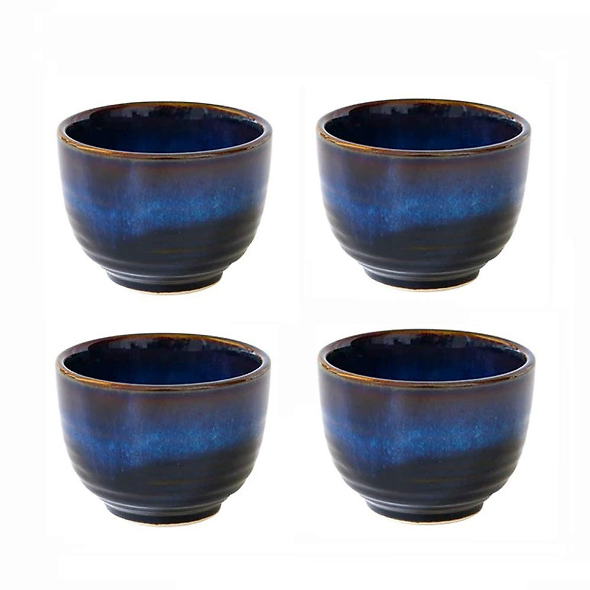 KCHAIN Blue Porcelain Cups Set Pack of 4 Handcraft Flambed Glazed Ceramic Cups Mugs set 6oz