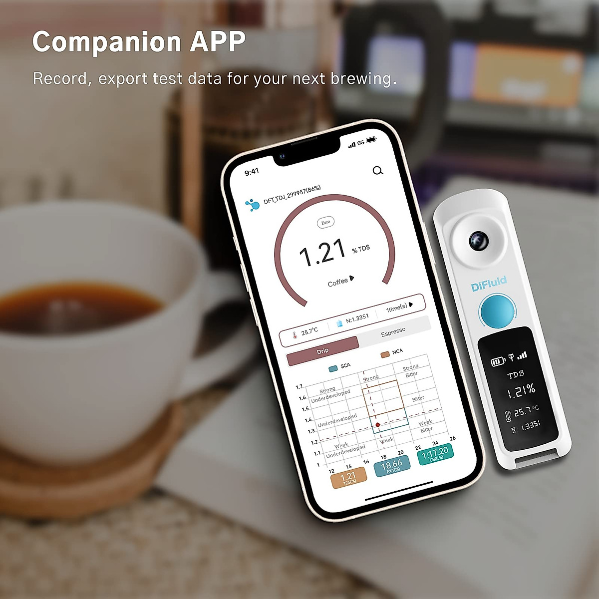 Writiany Digital Coffee TDS Concentration Refractometer, Coffee TDS Concentration Refractometer Digital Brix Refractometer Accuracy ±0.03% TDS Compact