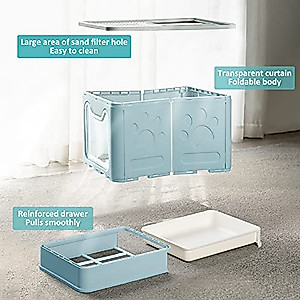 Panghuhu88 Foldable Cat Litter Box with Lid, Large Top Entry Cat Toilet, Enclosed Cat Potty Include Cat Litter Scoop, Drawer Type Easy Clean Cat Litter Pan (Blue, 20" L x 16" W x 15" H)