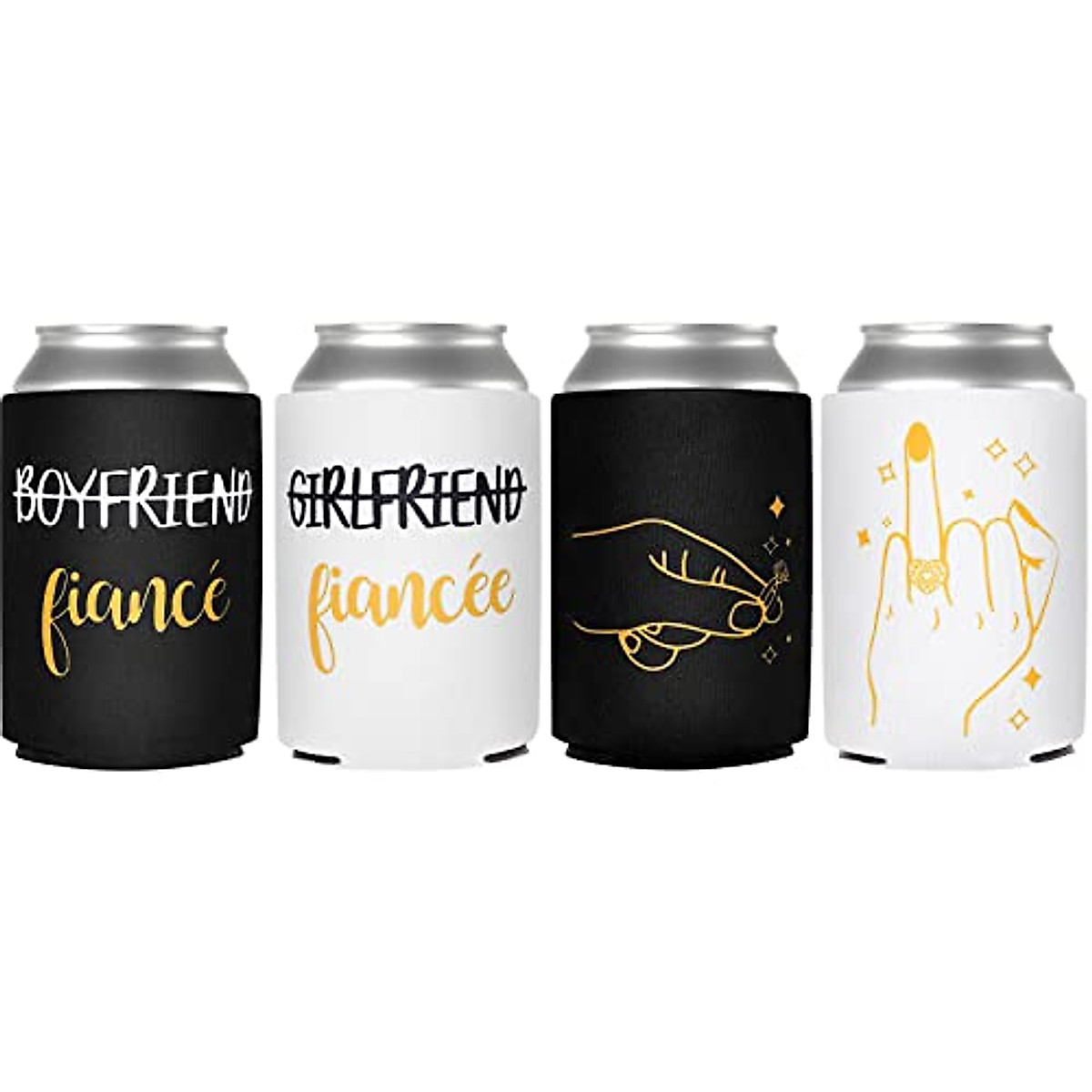 Boyfriend and Girlfriend Can Coolers, Newly Engaged Can Sleeve, Engagement Gifts for Couples, Fiance Fiancee Gift for Him and Her, Neoprene Can Coolers for Mr and Mrs(2 Pack)