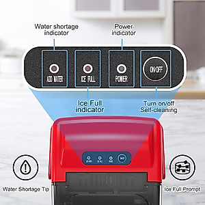 Joy Pebble Ice Maker Countertop with Handle, Self-Cleaning Portable Ice Machine with Basket and Scoop, 9 Cubes in 6 Mins, 26Lbs/24H Handheld Ice Maker for Home/Kitchen/Office/Party (Red)