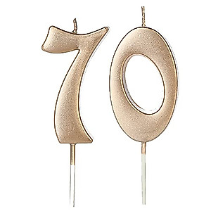 Champagne Gold 70th Birthday Candles for Cake, Number 70 7 Glitter Candle Party Anniversary Cakes Decoration for Kids Women or Men