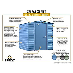 Arrow Select 6' x 7' Outdoor Lockable Steel Storage Shed Building, Charcoal