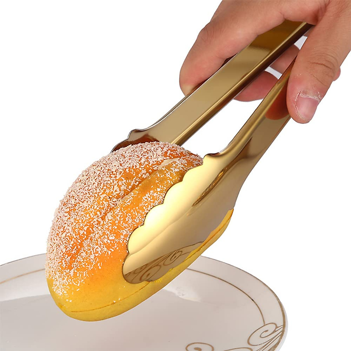 IAXSEE 2 Pack 9 Inch Gold Serving Tongs Gold Serving Utensils Salad Tongs Buffet Tongs Non-slip & Easy Grip Stainless Steel Gold Plated Buffet Serving Tongs, Salad, Ice, Oven