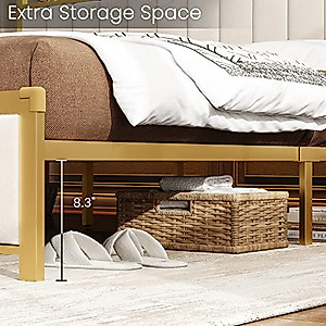 BTHFST King Bed Frame with LED Light Headboard, USB Ports & Outlets, Upholstered King Platform Bed Frame, Sturdy Bed Foundation, Upgraded 2-Row Middle Beams, Creamy White & Gold