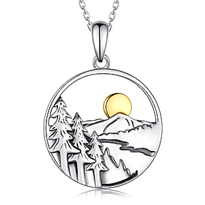 Yorionke Mountain Necklace Sterling Silver Mountain Pendant Necklace Nature Jewelry Gift for Skiers, Hikers, Campers, Climbers,Nature Lovers