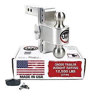 Weigh Safe Adjustable Trailer Hitch Ball Mount - 6" Adjustable Drop Hitch for 2" Receiver - Premium Heavy Duty Aluminum Trailer Tow Hitch w/ Stainless Steel Tow Balls (2" & 2 5/16") - 12,500 lbs GTW