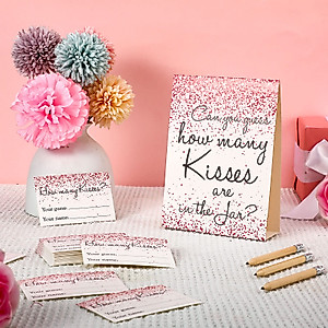 Geosar Bridal Shower Games Guess How Many Kisses Game Includes Bridal Shower Sign, 50 Guessing Cards and 15 Pencils, Bridal Shower Favors, How Many Kisses Are in Jar Wedding Decorations, Pink Confetti