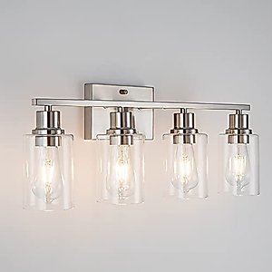 EMONG Brushed Nickel Bathroom Light Fixtures,4-Light Vanity Lights with Clear Glass Shade,Wall Sconces for Hallway, Farmhouse,Living Room,Kitchen