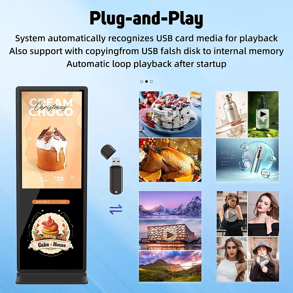 YCKJNB 49 inch Indoor Digital Signage 2K Touchscreen IPS Floor Standing Digital Kiosks Interactive Displays with WiFi HDMI/USB Input Auto AD Player, Android OS Black