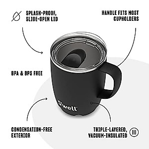 S'well Stainless Steel Travel Mug with Handle - 12oz - Onyx - Triple-Layered Vacuum-Insulated Container Designed to Keep Drinks Cold and Hot - BPA-Free Water Bottle