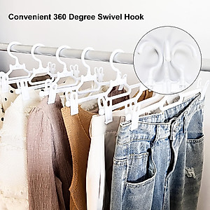 HAOYIJIA Pant Hangers, 10 Pack Slim Plastic Baby Hangers, Clothes Hangers with Pinch Clips, Space Saving Skirt Hanger for Jeans Skirt Legging Kid's Clothes White Pant Hangers with 360° Swivel Hook