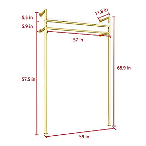 MDEPYCO Modern Simple Square Tube Hanging Rods Clothing Rack,Retail Display Wall Mounted Storage Clothes Hanging Shelf,1 Tier Metal Garment Rack (59" L, Gold A)