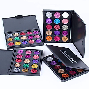 evpct 15 Colors Shimmer Glitter Sparkle Glittery Eyeshadow Makeup Palette Pallet Glitter for Girls,Pink Silver Red Rose Green Sparkling Sparkly Glitter Gel Pigment Eyeshadow Face Paint Makeup Palette
