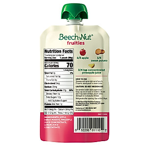 Beech-Nut Baby Food Pouches, Apple Sweet Potato Pineapple Fruit Puree, 3.5 oz (18 Pack)