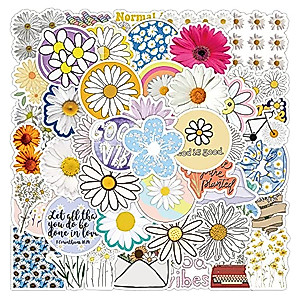 Flower Stickers,Plants Decals 50 Pcs,Vinyl Waterproof DIY Decorations for Laptop Water Botter Guitar,Happy Birthday Party Supplies,Decor for Teens Adults (Daisy Stickers)