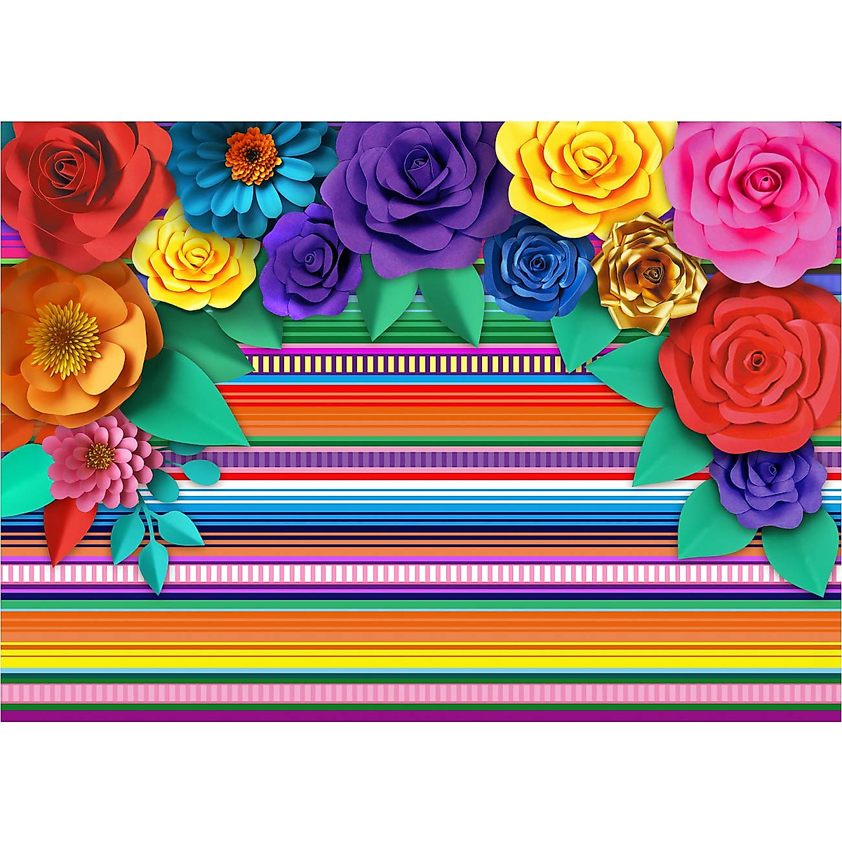 Mexican Theme Party Striped Backdrop Fiesta Cinco De Mayo Paper Flowers Background Party Decoration for Cake Table Decor Photo Booth 10X8FT 071