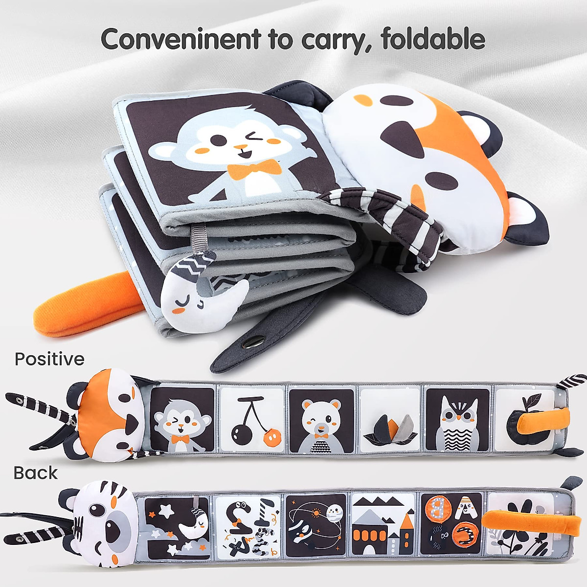 TUMAMA Baby Rattle Toy & Soft Book Set, Black and White High Contrast Tummy Time Animal Plush Hanging Toys with Mirror,Early Educational Toys for Infant 0 3 6 9 12 Months