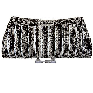 CRAFT BAZAAR Women's Handmade Beaded Wristlet Clutch Purse Sequin Evening Clutch For Brides Weddings Parties (Gray)