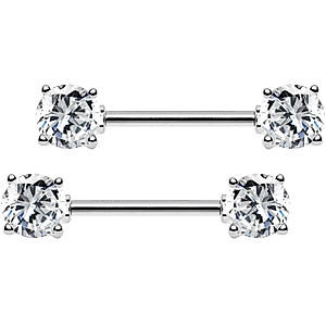 Body Candy Stainless Steel Clear Accent Barbell Nipple Ring Set 14 Gauge 9/16"