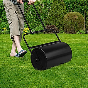 Outvita Lawn Roller, 10 Gallons Water and Sand Filled Garden Drum Roller with U Shaped Handle Tow beind Sod Roller for Planting, Seeding(Black)