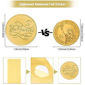 200 Pieces Envelope Embossed Sticker 're Invited Wedding Round Embossed Foil Seals Embossed Aluminum Foil Sticker Seal are Invited Stickers for Envelopes Invitations Present Decoration (Gold)