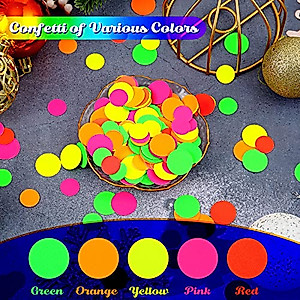 10000 Pieces Neon Confetti Round 5 Colors Confetti Party Table Decor Fluorescent Neon Party Supplies Glow in The Dark Paper Neon Tissue Paper for Neon Party, Birthday, Wedding Supplies