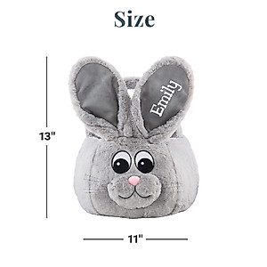 Let's Make Memories Personalized Easter Basket - Fuzzy Bunny Plush - Easter Basket for Kids - Gray
